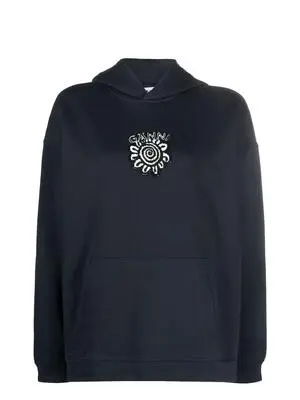 GANNI Isoli Flower Organic Cotton Hoodie - Blue