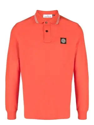 Stone Island Logo-patch Cotton Polo Shirt - Orange