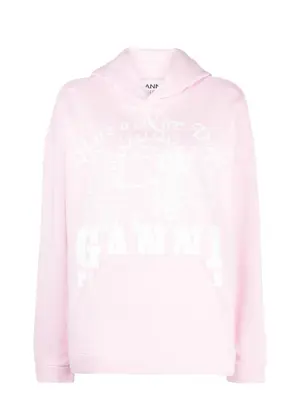 GANNI Logo-print Organic Cotton Hoodie - Pink