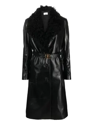 Bally Shearling-collar Leather Trench Coat - Black