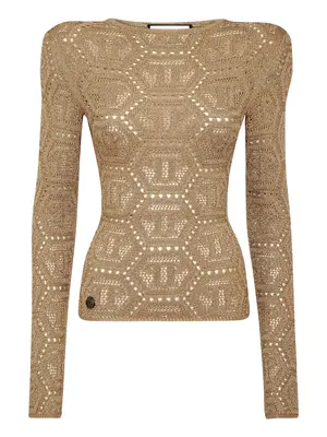 Philipp Plein Logo-embroidered Knitted Top - Gold