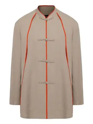 Shanghai Tang Khaki Wool Piped-trim Tang Jacket - Neutrals