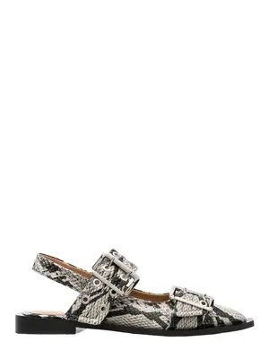 GANNI Snakeskin-effect Buckled Sandals - Neutrals