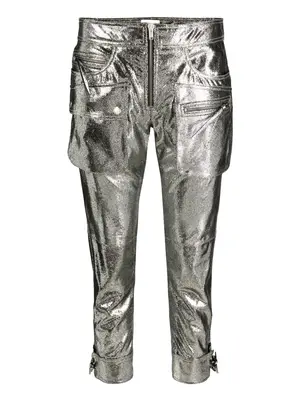 Isabel Marant Ciane Metallic Cropped Trousers - Silver
