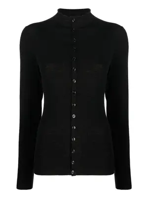 LEMAIRE High-neck Wool Cardigan - Black