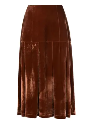 Isolda Cora Velvet Midi Skirt - Brown