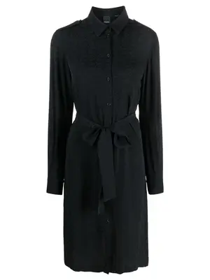 Pinko Monogram-pattern Belted Shirtdress - Black