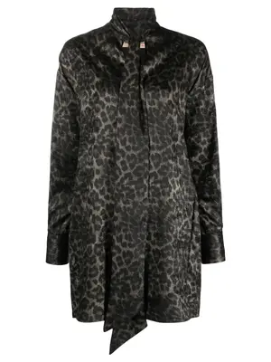 BLANCA VITA Leopard Print Shirt Dress - Brown