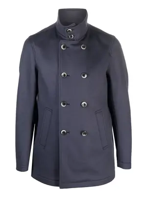 Herno Double-breasted Wool-cashmere Coat - Blue