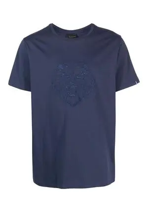 BILLIONAIRE Lion-embroidered Cotton T-shirt - Blue