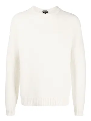 Giorgio Armani Logo-embroidered Wool-blend Jumper - White