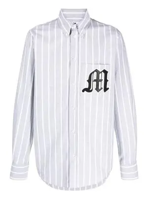 MSGM Logo-appliqué Striped Cotton Shirt - Grey