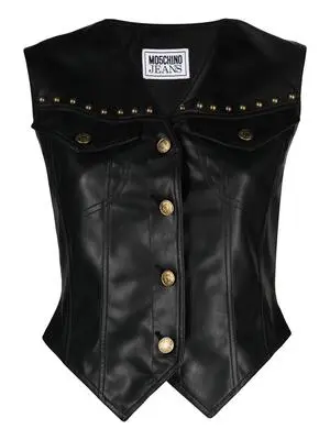 Moschino Panelled Faux-leather Gilet With Stud Details - Black