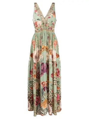Camilla Floral-print Silk Midi Dress - Green