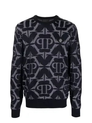 Philipp Plein Patterned Intarsia Knit Sweatshirt - Blue