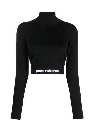 Rabanne Logo-underband Half-zip Crop Top - Black