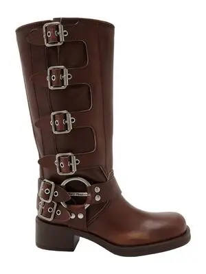 Miu Miu Buckle-detailed Leather Knee Boots - Brown