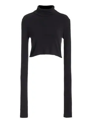 ETERNE Cropped Cotton-Blend Turtleneck Top