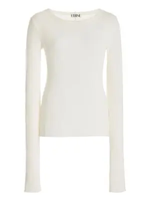 ETERNE Long Sleeve Cotton-Blend Top