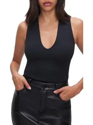 Good American Sculpting Deep V-neck Tank Bodysuit - Black001