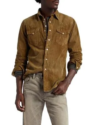 Double Rl Buffalo West Slim Fit Corduroy Western Snap-up Shirt - Tan
