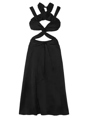 Halpern Cutout Twisted Satin Midi Dress - Black
