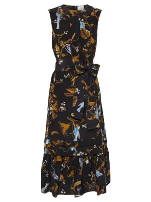 Erdem Printed Silk Midi Dress - Black
