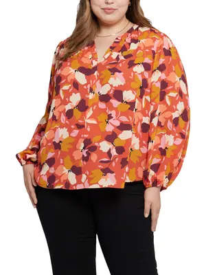 NYDJ NYDJ Long Sleeve Split Neck Top Gingervale