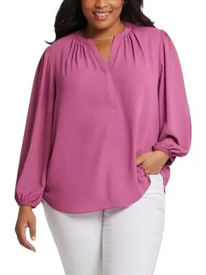NYDJ Long Sleeve Split Neck Top - Mauve Haze