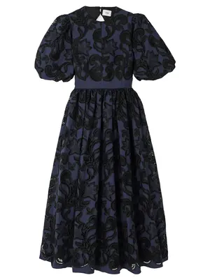 Erdem Open-back Pleated Broderie Anglaise Voile Midi Dress - Blue