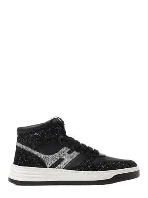 Hogan H630 Leather And Glitter Basket Sneakers - Black