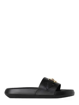 Versace Leather Slides With Medusa - Black
