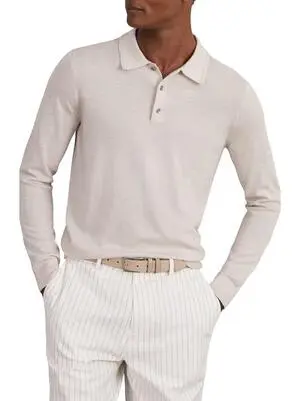 REISS Trafford Long Sleeve Wool Polo Sweater Beige