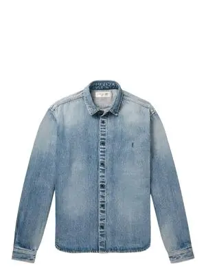 Saint Laurent Logo-embroidered Denim Shirt - Blue