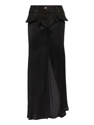 Blumarine Denim-trimmed Satin Maxi Skirt - Black