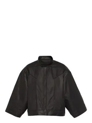 Rick Owens Cropped Leather Biker Jacket - Black