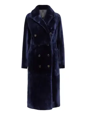 BLANCHA Double-breasted Shearling Coat - Blue