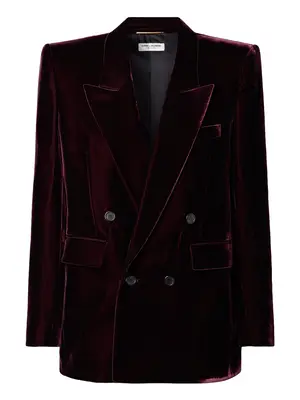 Saint Laurent SAINT LAURENT Velvet Double-Breasted Blazer Burgundy