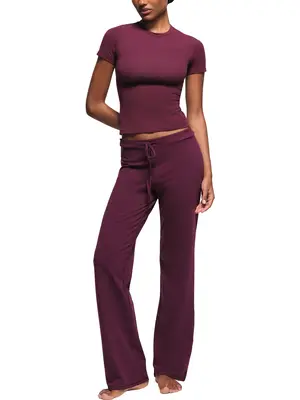 SKIMS SKIMS Cotton Jersey Straight Leg Pant Deep Berry