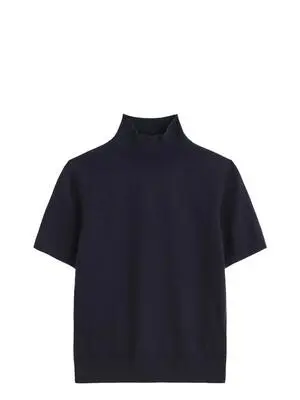 Cos Merino Wool Turtleneck Top With Ribbed High Neckline - Navy