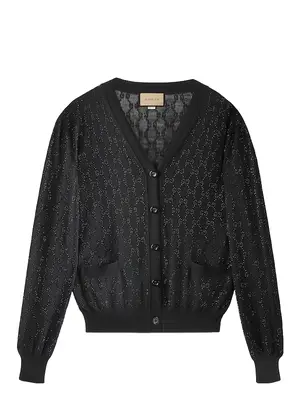 GUCCI Fine Wool GG Crystal Cardigan