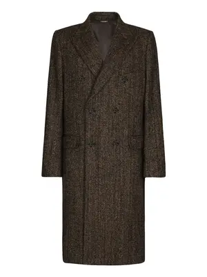 Dolce & Gabbana Double-breasted Herringbone Coat - Brown