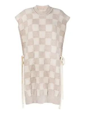 UMA WANG Checkerboard Knitted Vest - Neutrals
