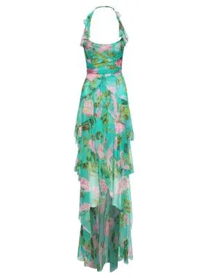 Oscar De La Renta Geranium-print Ruffled Chiffon Gown - Green