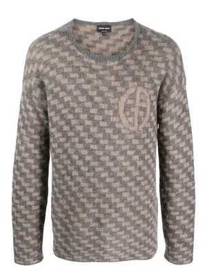 Giorgio Armani Geometric-pattern Intarsia-knit Jumper - Grey