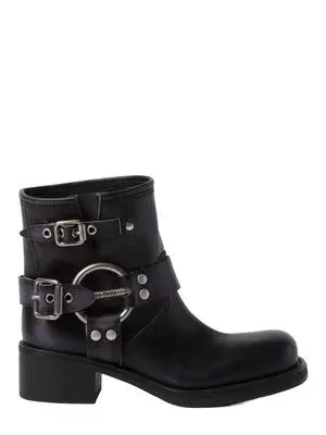 Miu Miu Vintage-look Leather Ankle Boots - Black