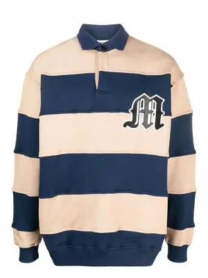 MSGM Logo-patch Striped Polo Sweatshirt - Neutrals