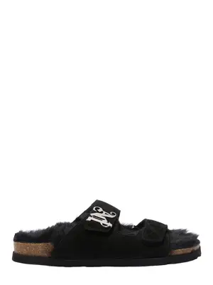 Palm Angels Monogram Plaque Faux-fur Sandals - Black
