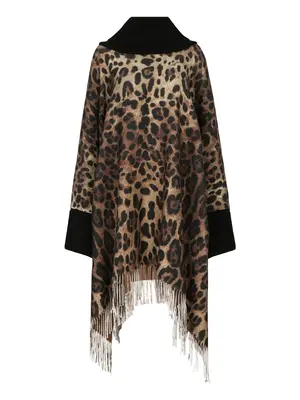 Dolce & Gabbana Leopard-print Fringed Poncho - Brown