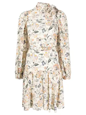 Ulla Johnson Floral-print Bow-detail Dress - Neutrals